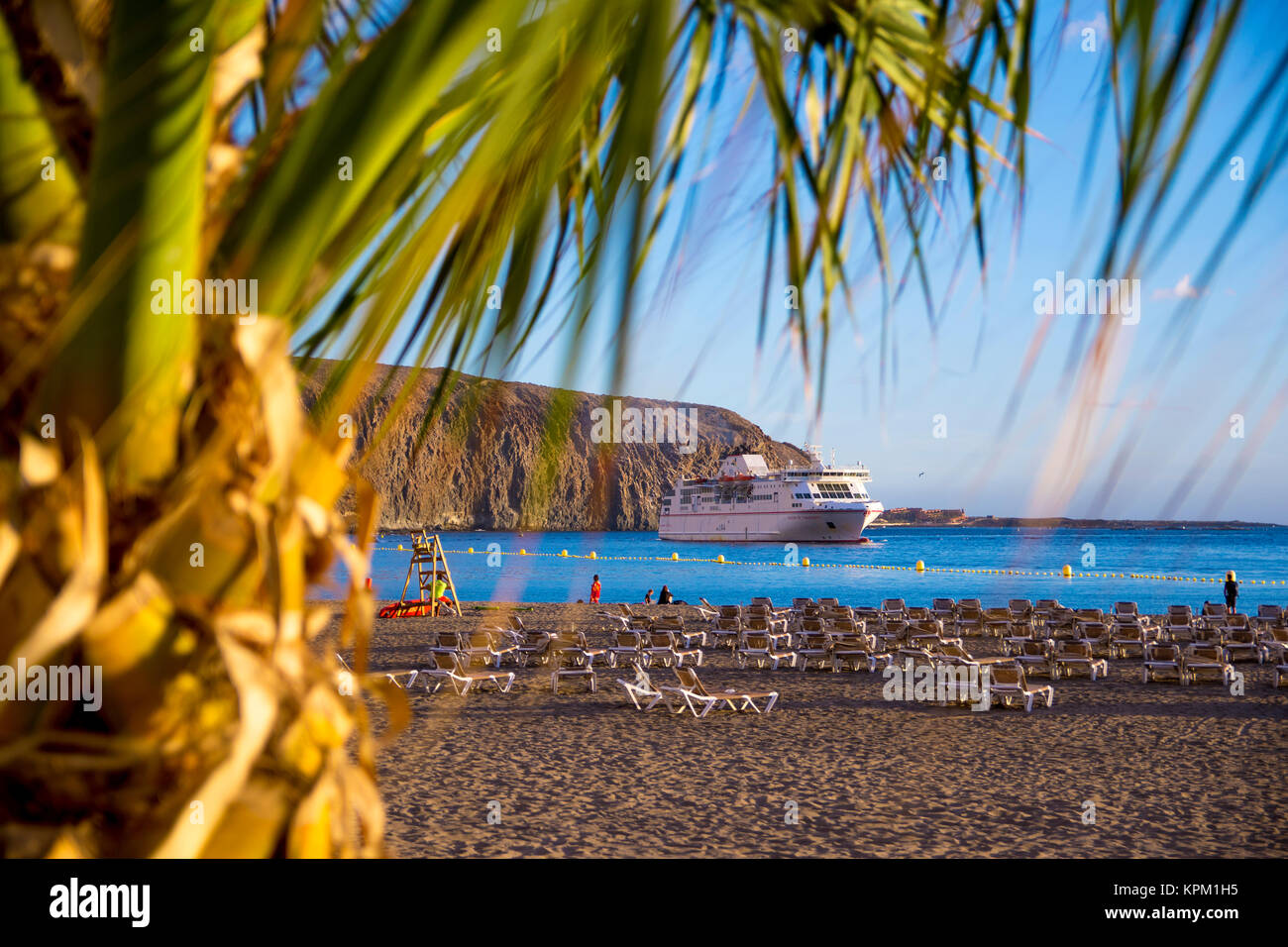 Ferry ship on tropical beach. Tenerife, Spain Stock Photo - Alamy