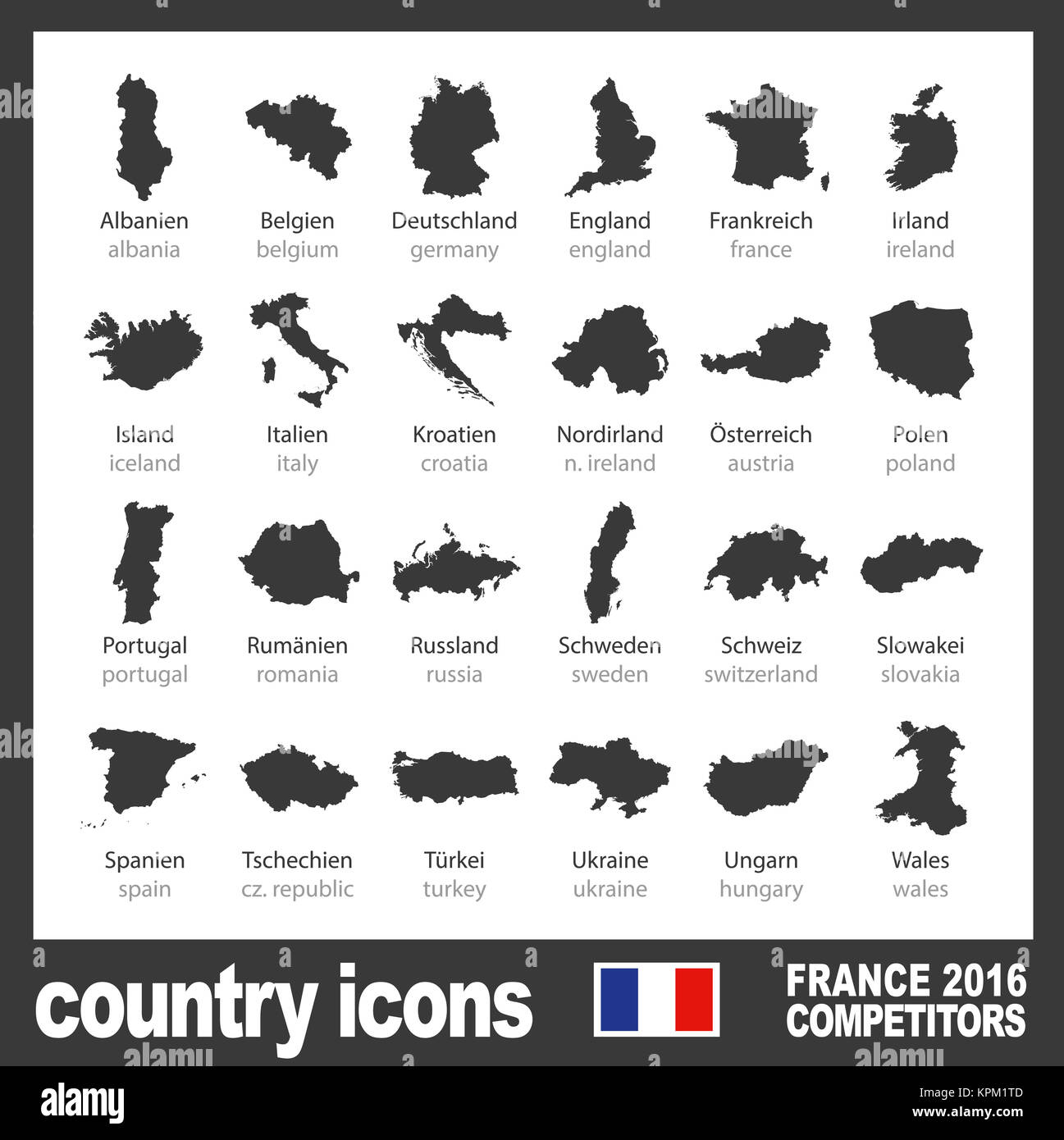 modern countries maps of euro 2016 participants in france black Stock ...