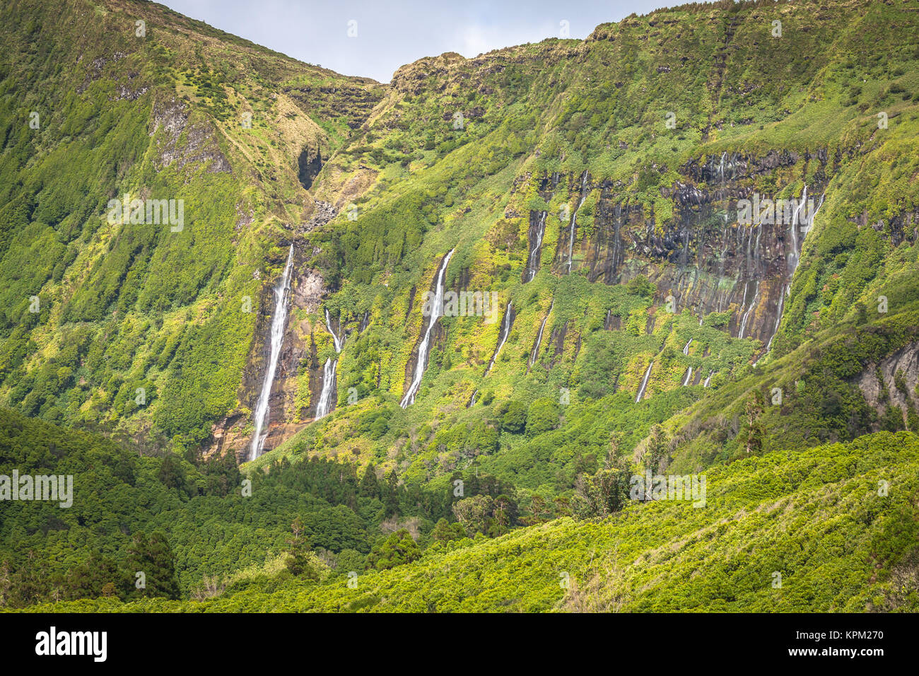 Azores landscape in Flores island. Waterfalls in Pozo da Alagoinha ...