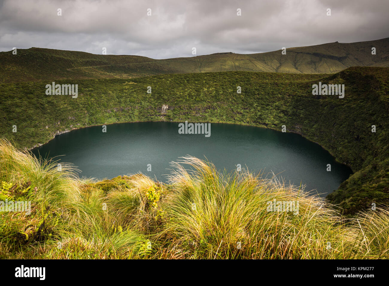 Azores landscape with lake in Flores island. Caldeira Funda. Portugal ...