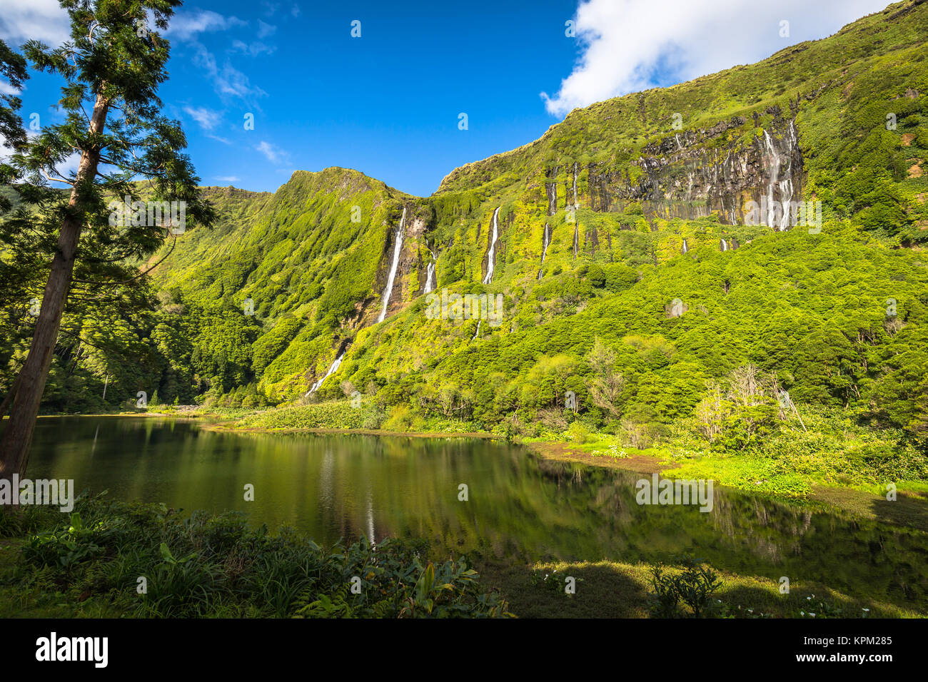 Azores landscape in Flores island. Waterfalls in Pozo da Alagoinha ...