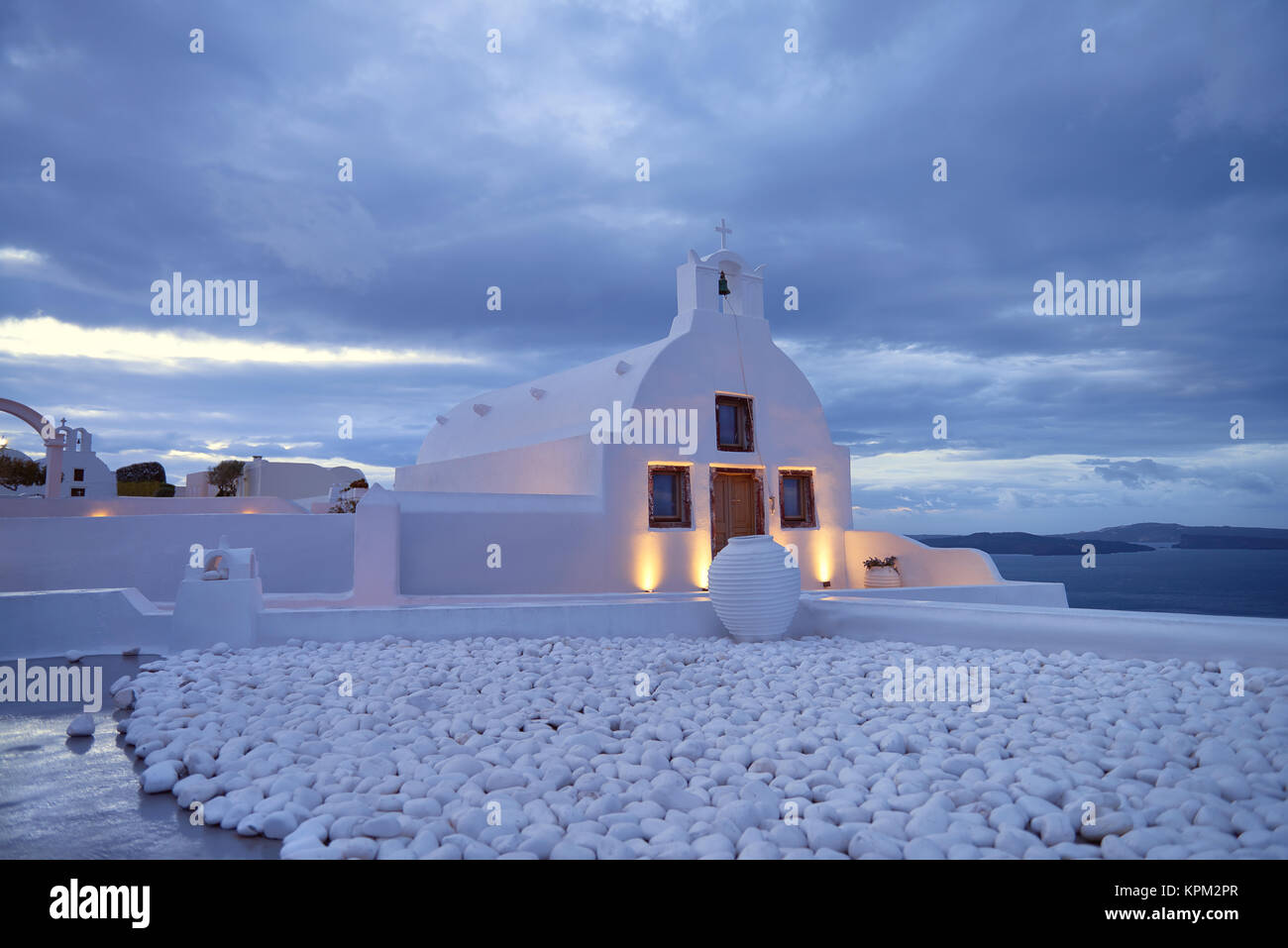 A local orthodox chapel in Oia, Santorini island, Greece, early in the ...