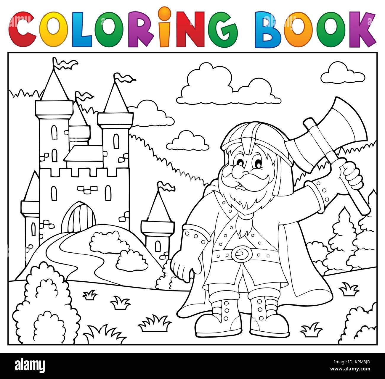 Coloring book dwarf warrior theme 2 Stock Photo - Alamy