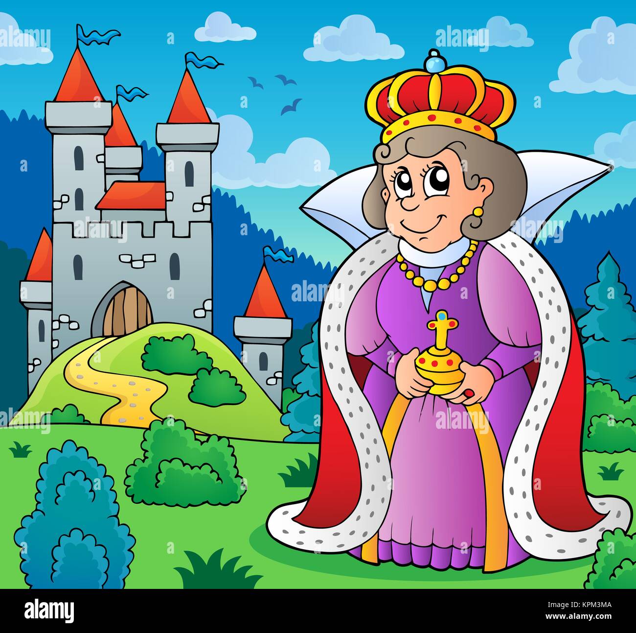 Happy queen near castle theme 1 Stock Photo - Alamy