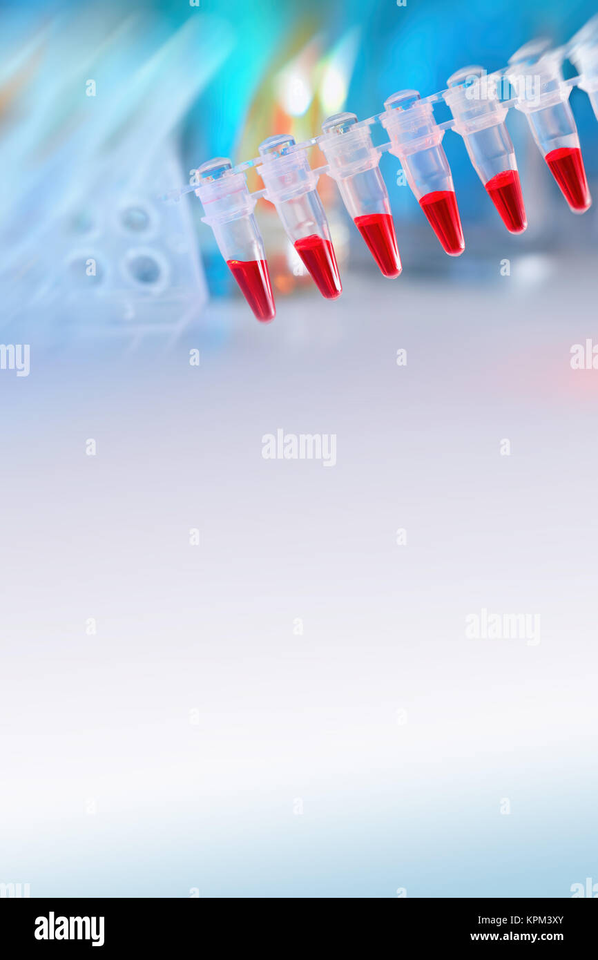 Square scientific background with text space in blue and red. Closeup ...