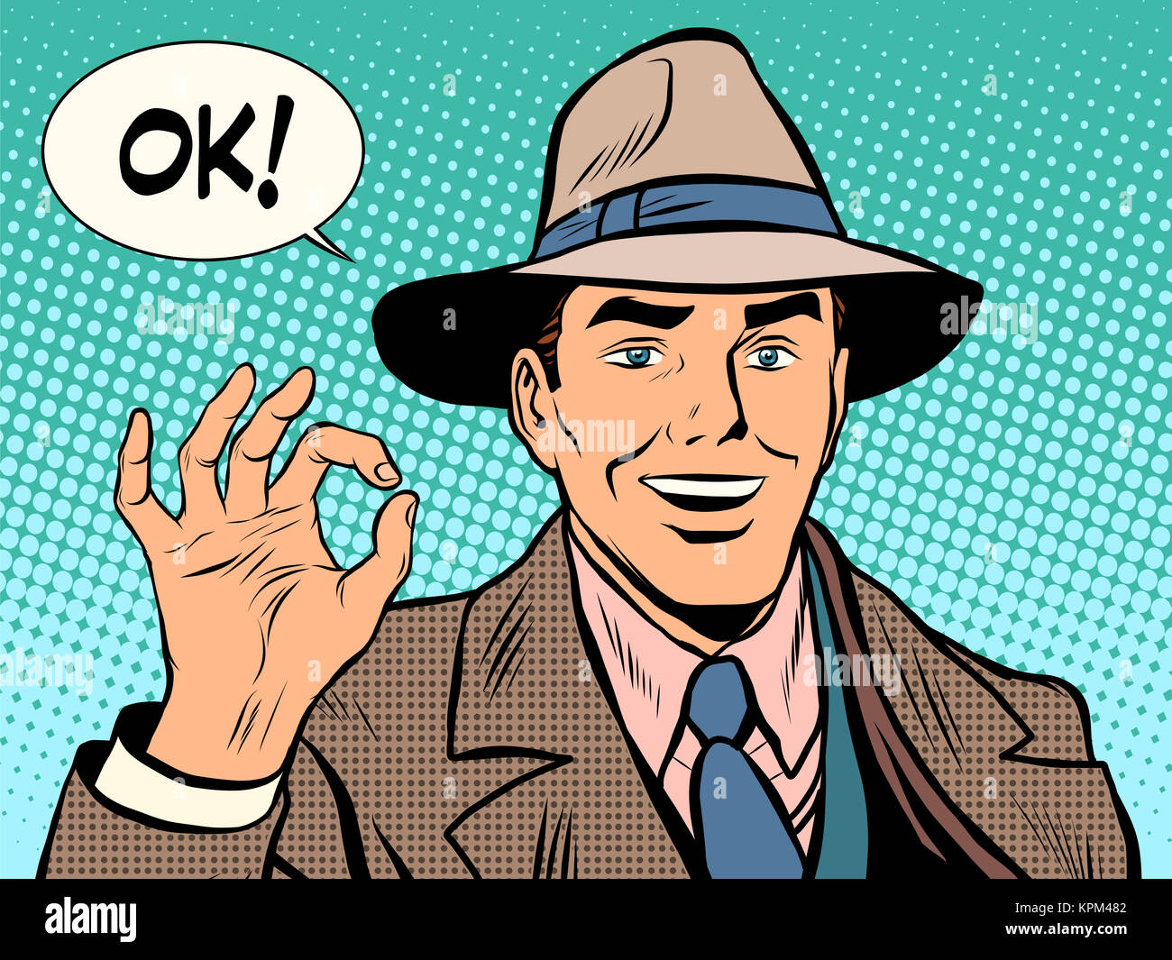 Businessman OK gesture retro man Stock Photo - Alamy
