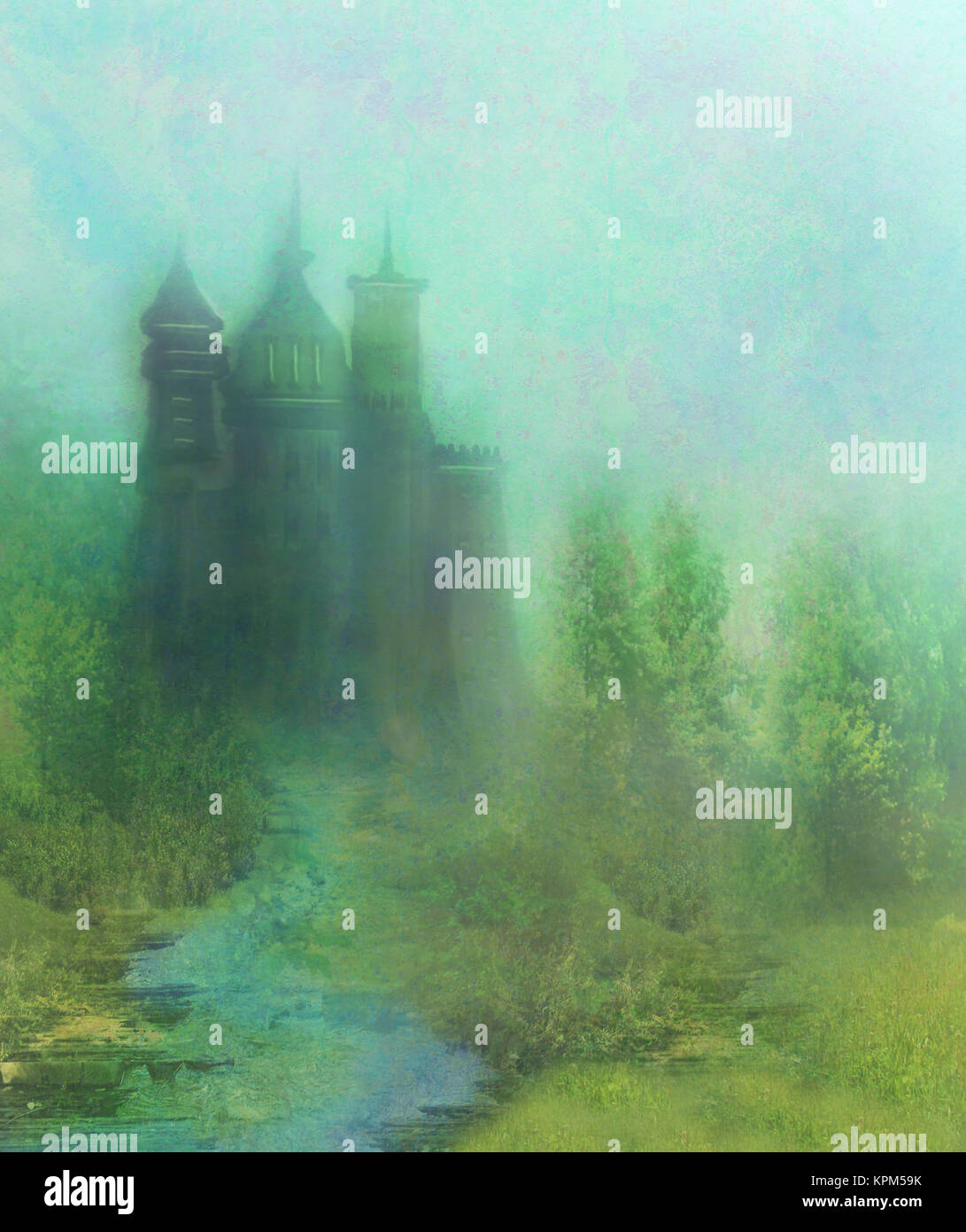 abstract landscape with old castle Stock Photo - Alamy