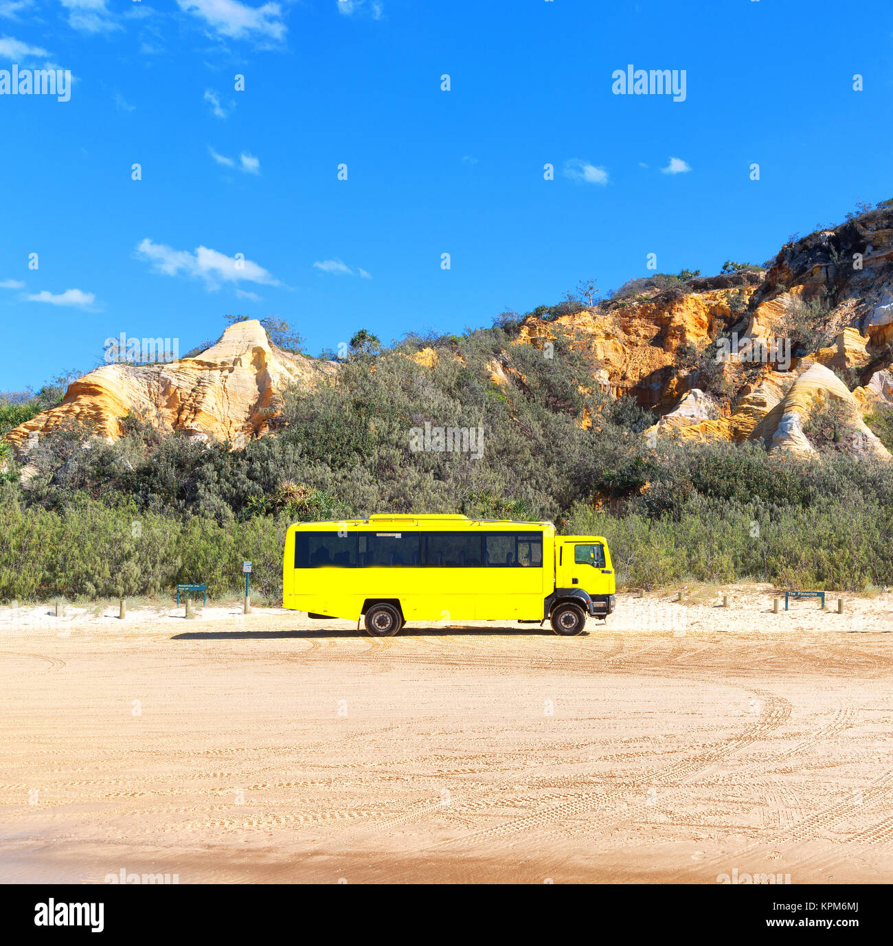 in australia fraser island and the sand track of the bus near the ocean ...