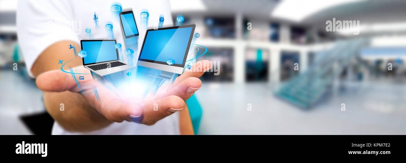 Businessman holding tech device in his hand Stock Photo - Alamy