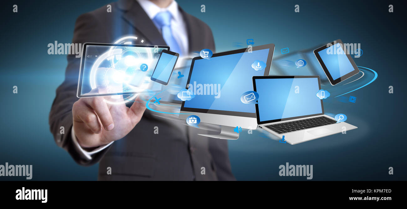 Businessman holding tech device in his hand Stock Photo - Alamy