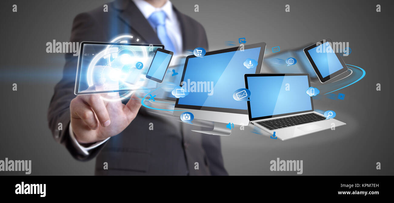 Businessman holding tech device in his hand Stock Photo - Alamy