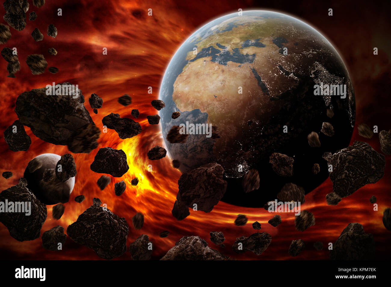 Meteorite impact on a planet in space Stock Photo - Alamy