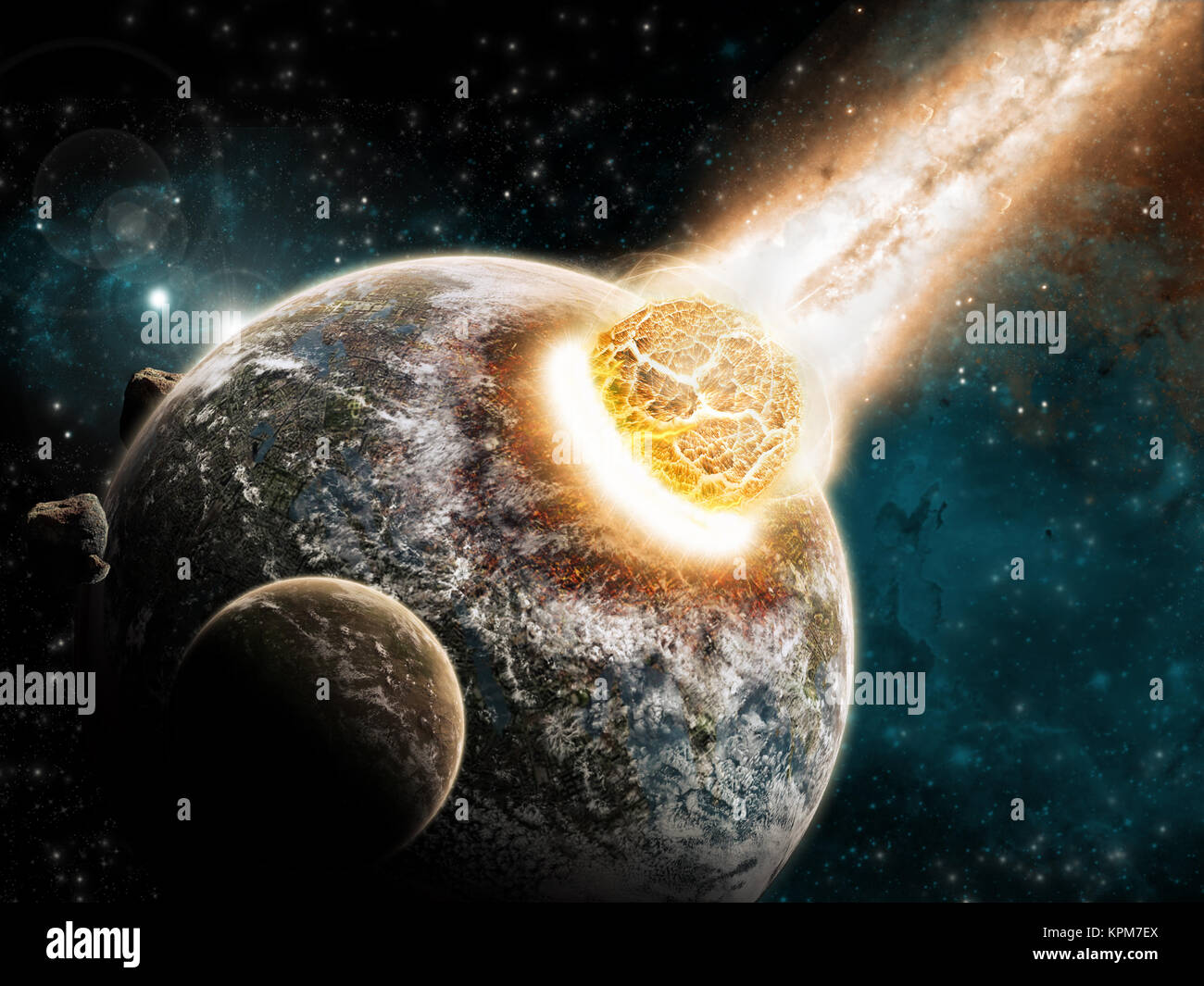 Meteorite impact on a planet in space Stock Photo - Alamy
