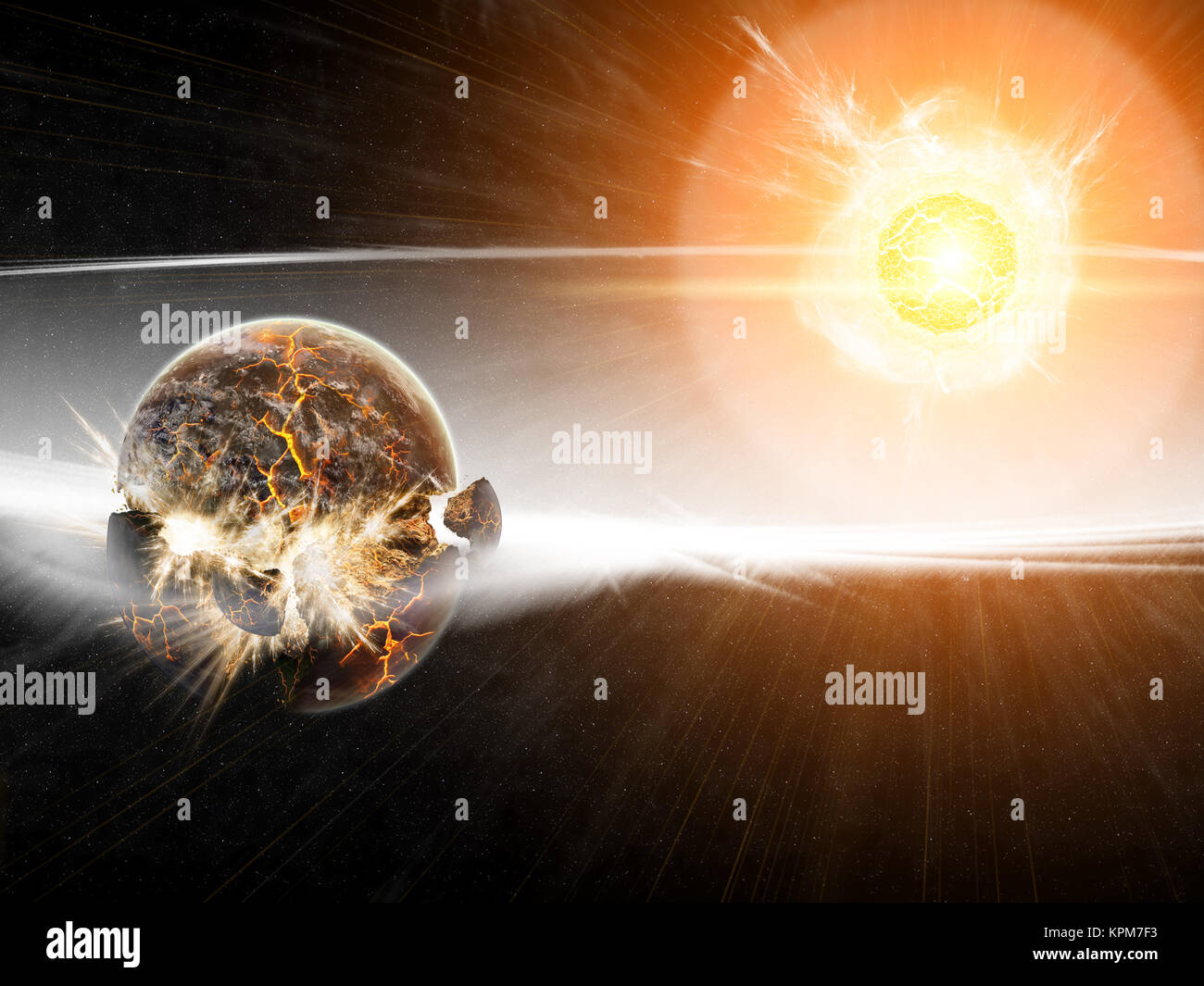 Meteorite impact on a planet in space Stock Photo - Alamy