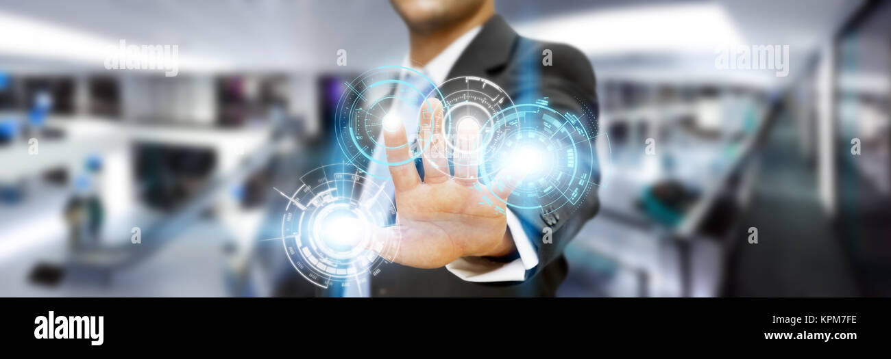 Businessman in his office using tactile interface Stock Photo - Alamy