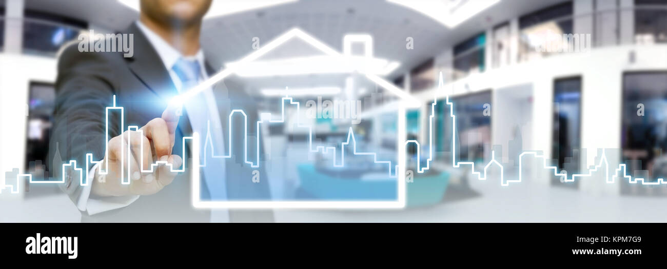 Businessman in his office using tactile interface Stock Photo - Alamy