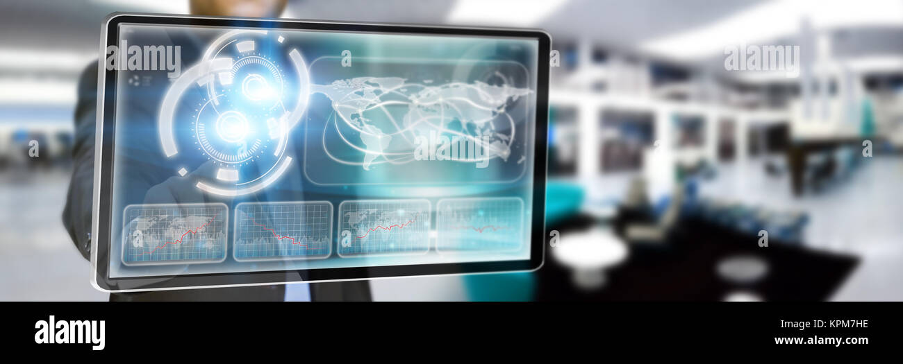 Businessman in his office using tactile interface Stock Photo - Alamy