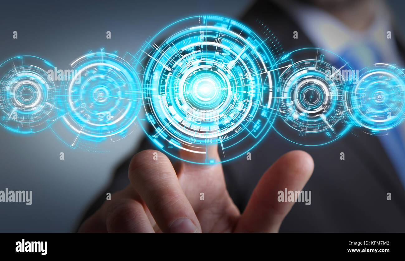 Businessman in his office using tactile interface Stock Photo - Alamy