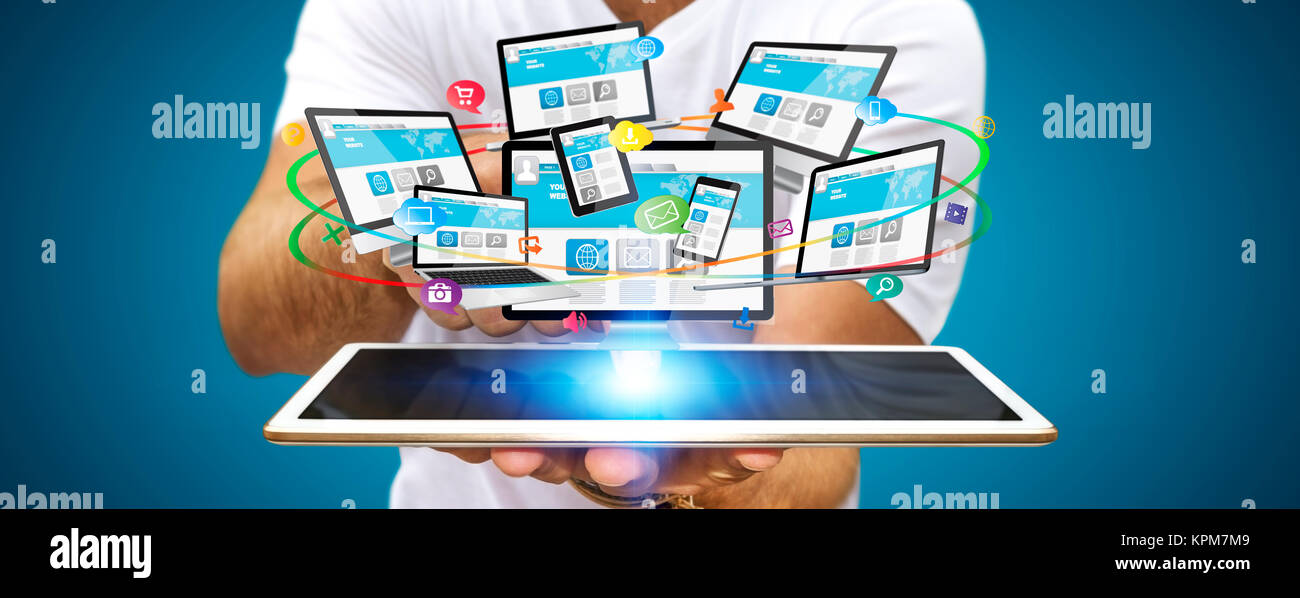 Businessman holding tech device in his hand Stock Photo - Alamy