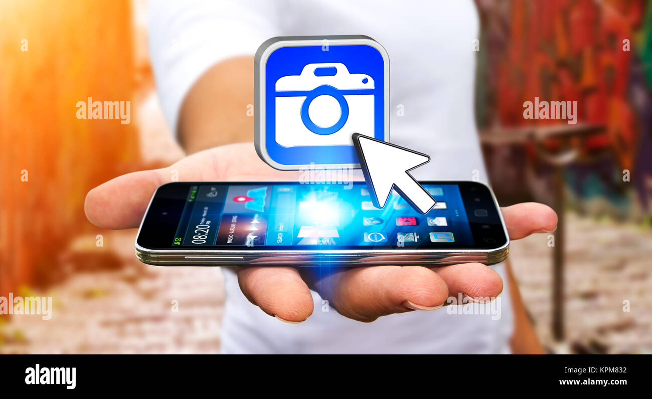 Young man using modern camera application Stock Photo - Alamy