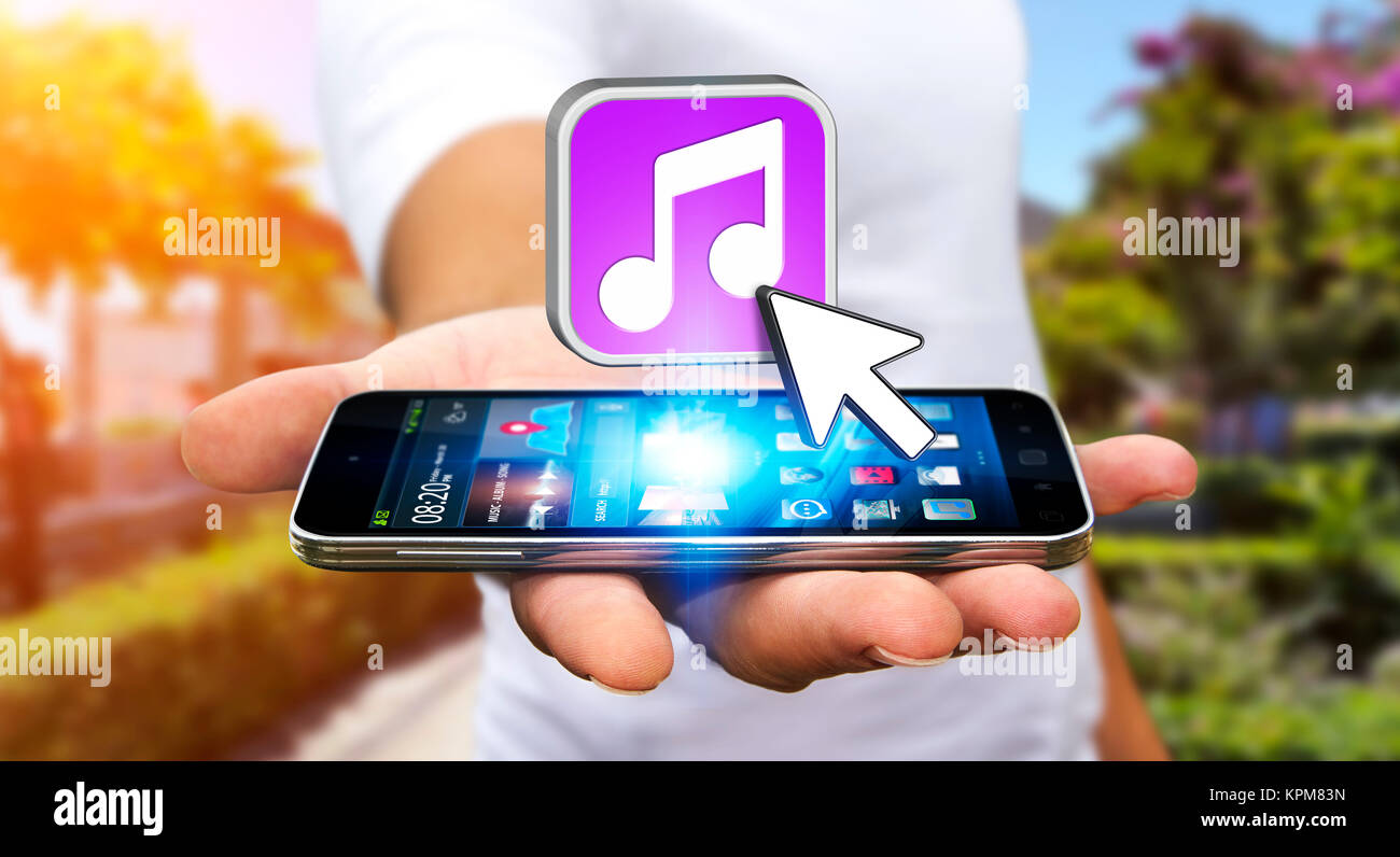 Young man using modern mobile phone to listen music Stock Photo - Alamy