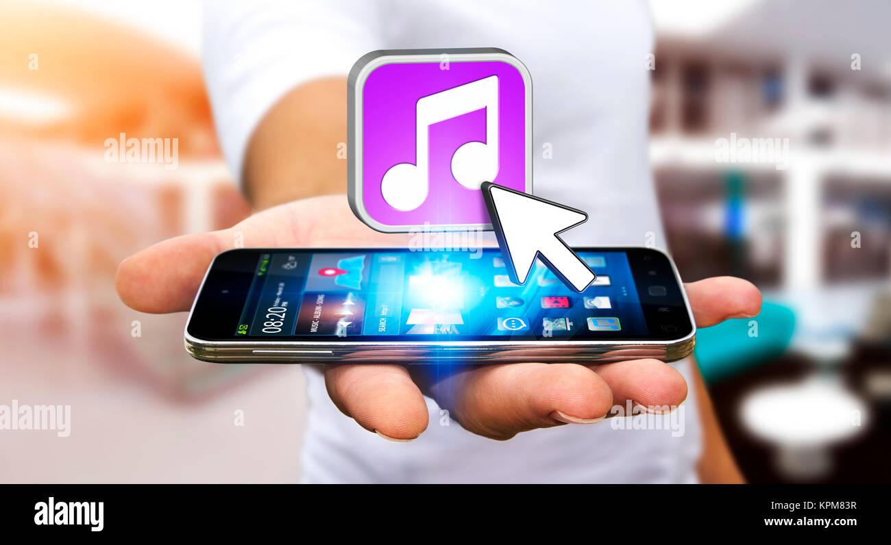 Young man using modern mobile phone to listen music Stock Photo - Alamy