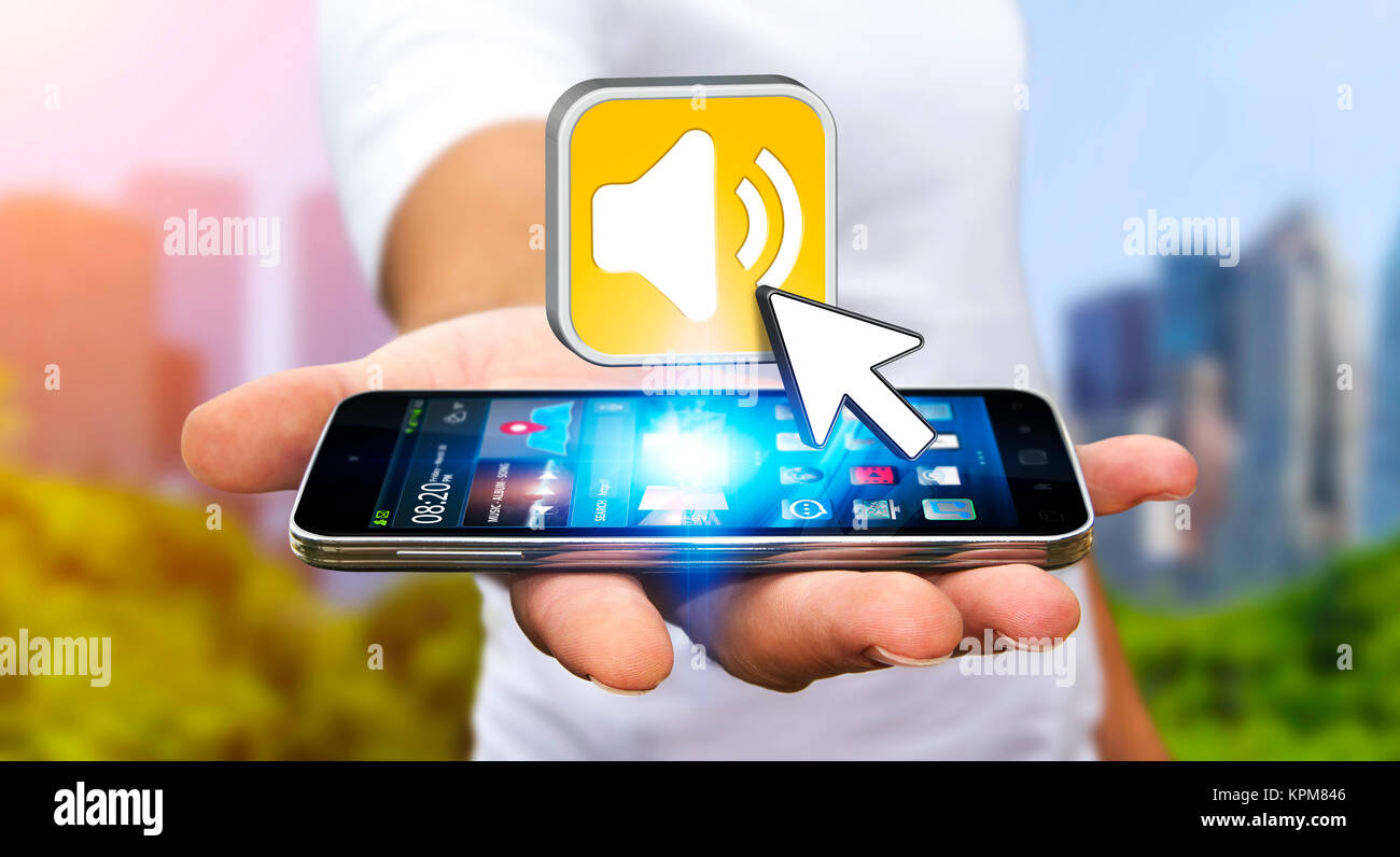 Young man using modern mobile phone to listen music Stock Photo - Alamy