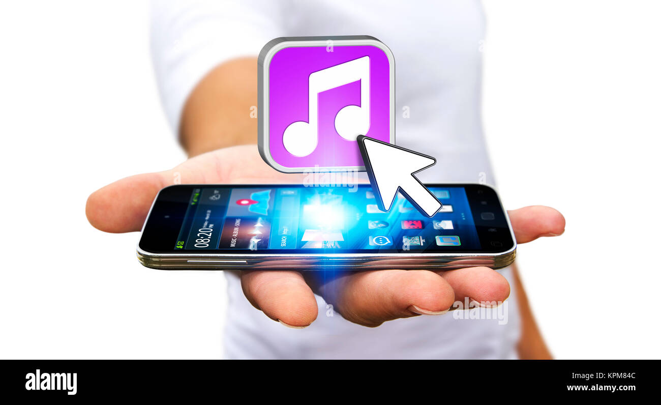 Young man using modern mobile phone to listen music Stock Photo - Alamy