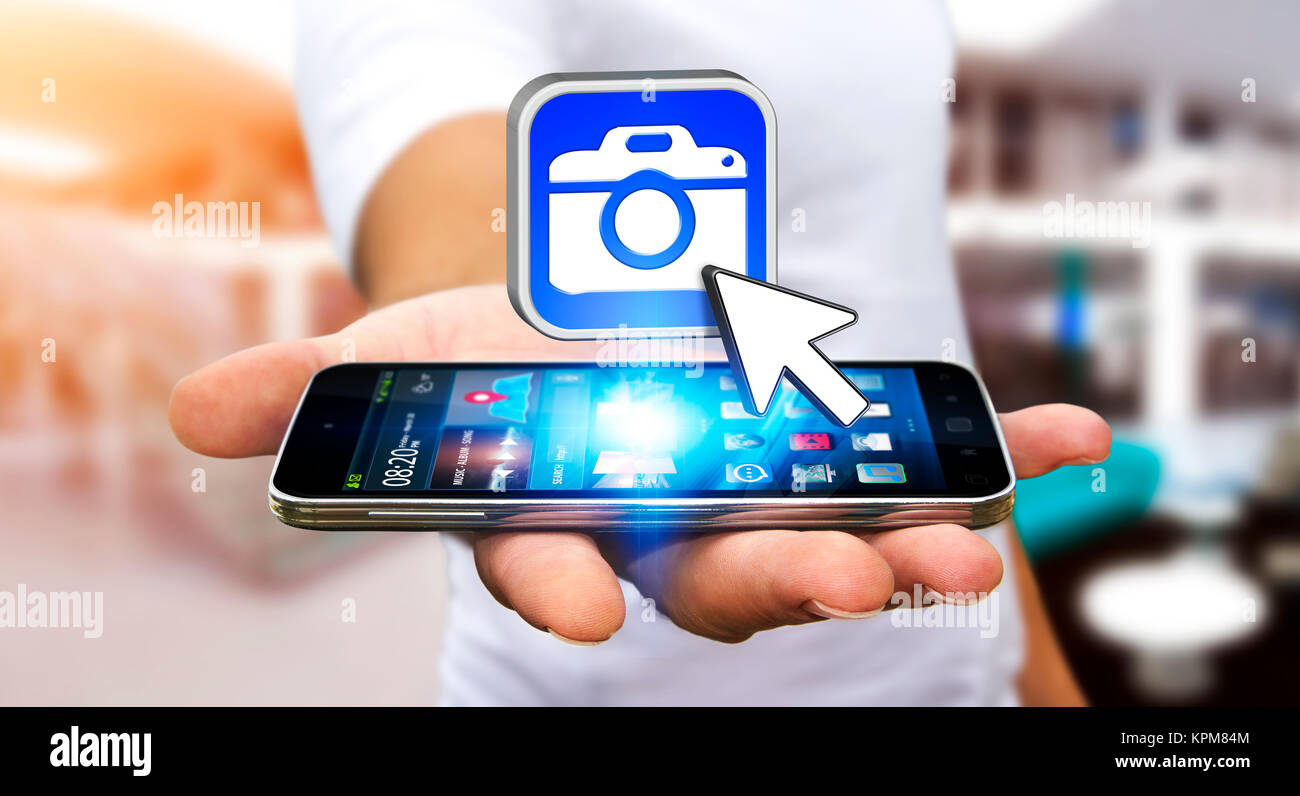 Young man using modern camera application Stock Photo - Alamy