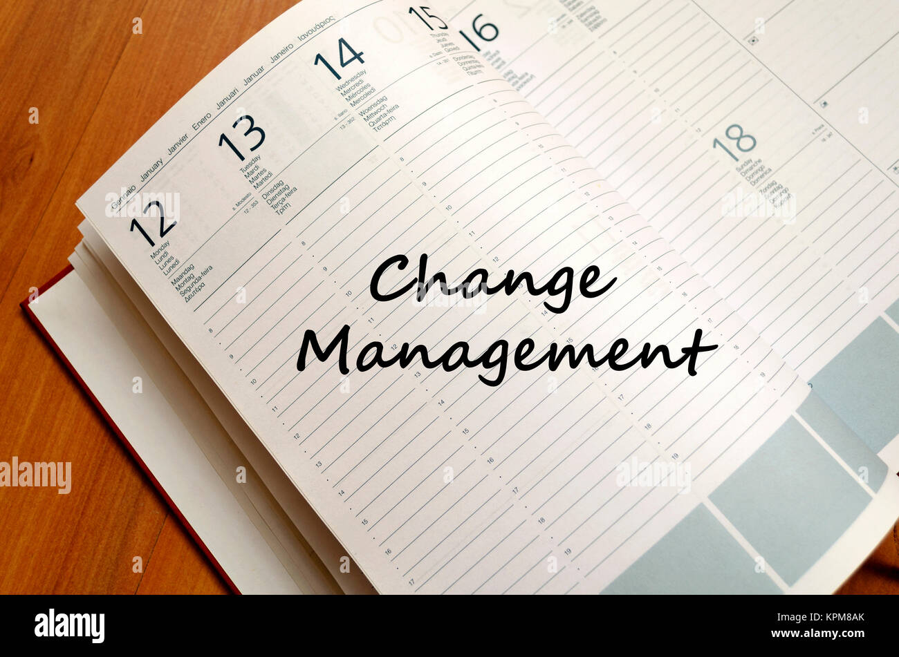 Change management write on notebook Stock Photo - Alamy