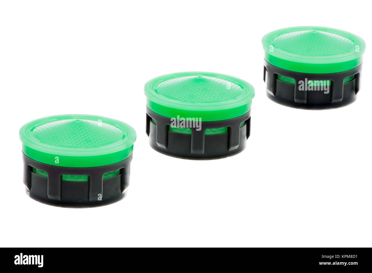 Row of isolated plastic faucet aerators Stock Photo - Alamy