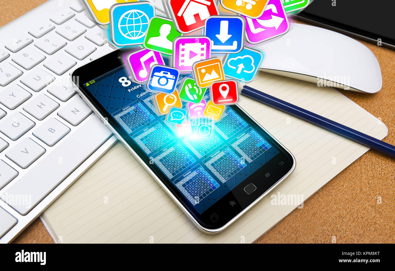 Modern mobile phone with icons Stock Photo - Alamy