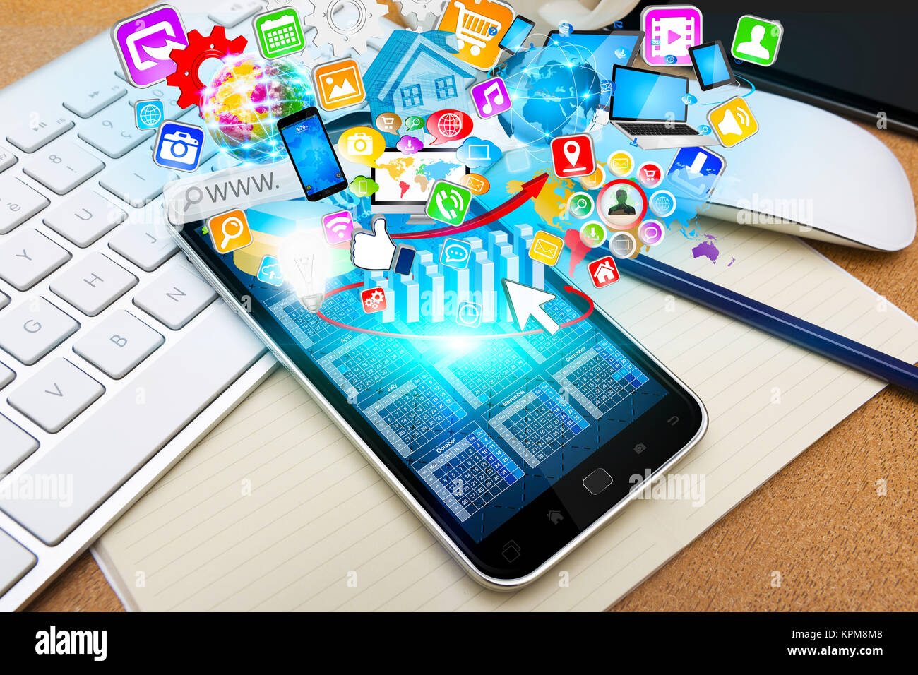 Modern mobile phone with icons Stock Photo - Alamy