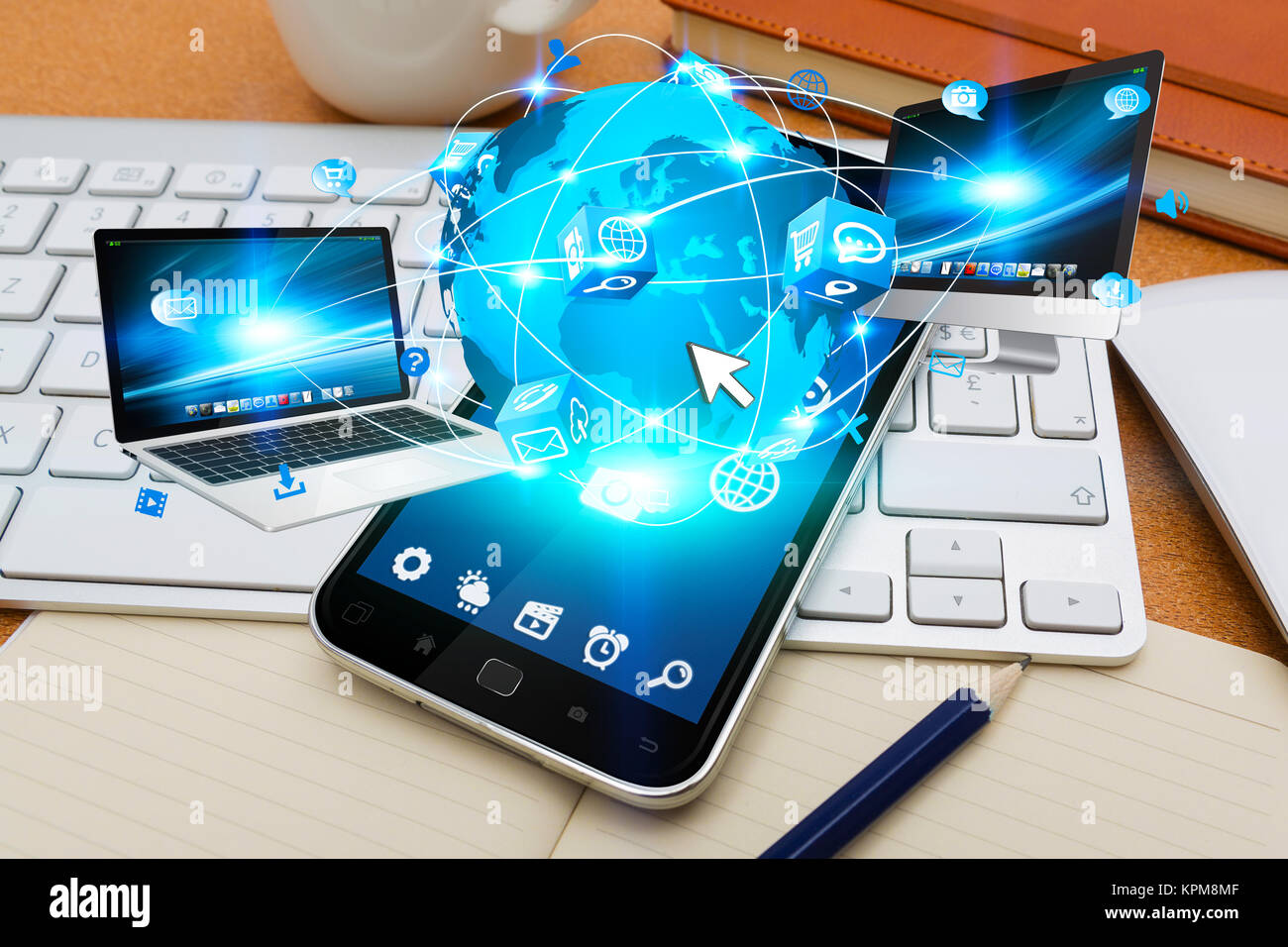 Modern mobile phone connecting tech devices Stock Photo - Alamy