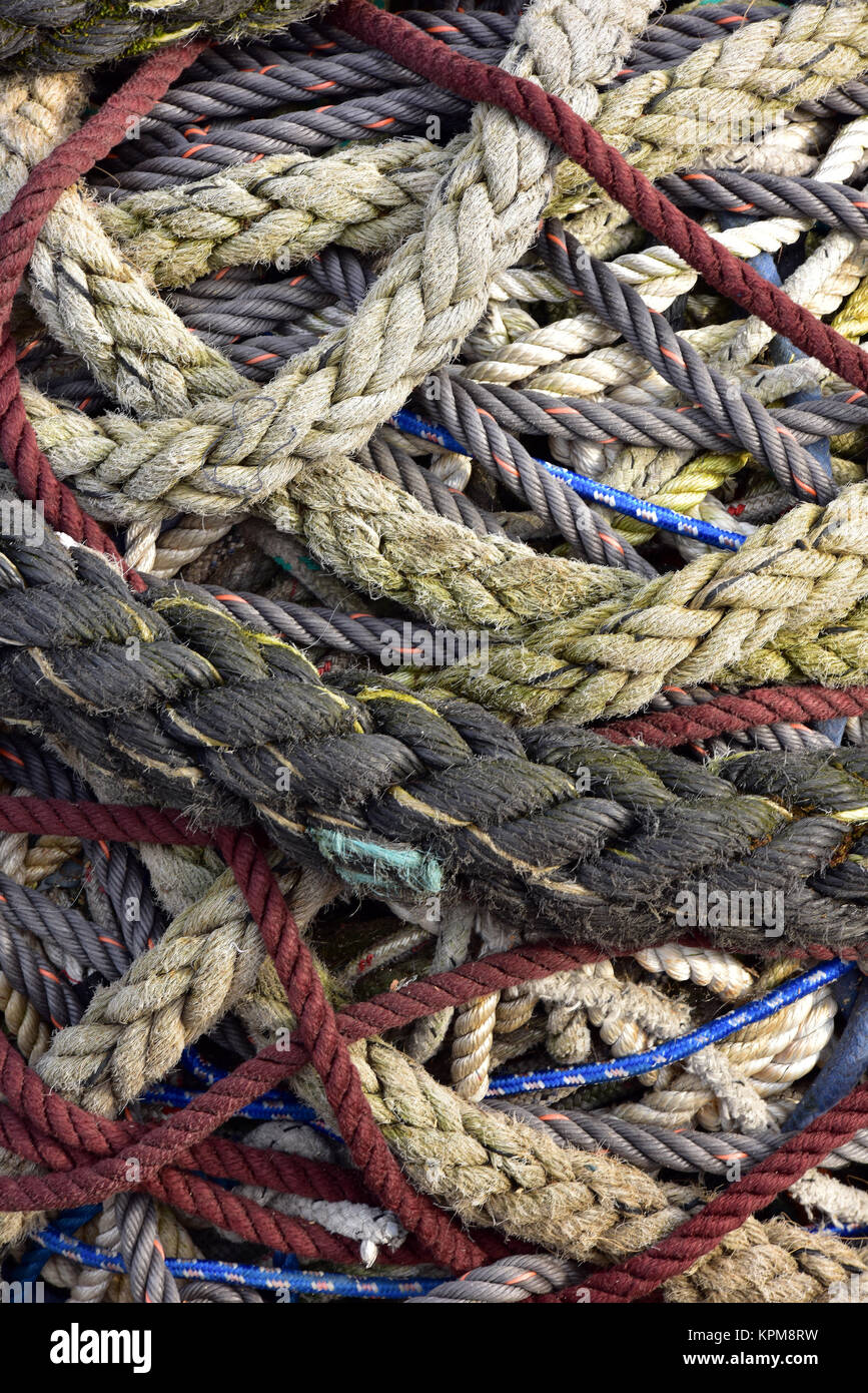 A tangle of various and differently sized and shaped colourful ropes ...