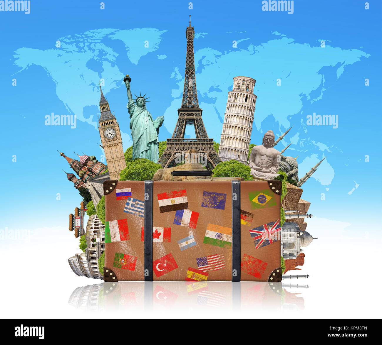 illustration of a suitcase full of famous monument Stock Photo - Alamy