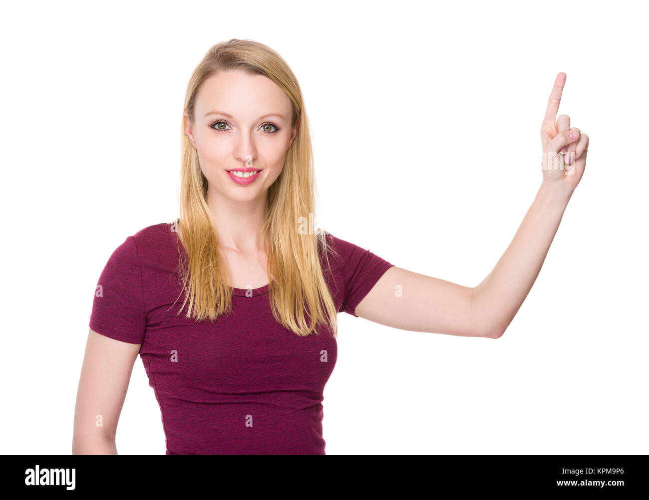Young Woman showing finger up Stock Photo - Alamy