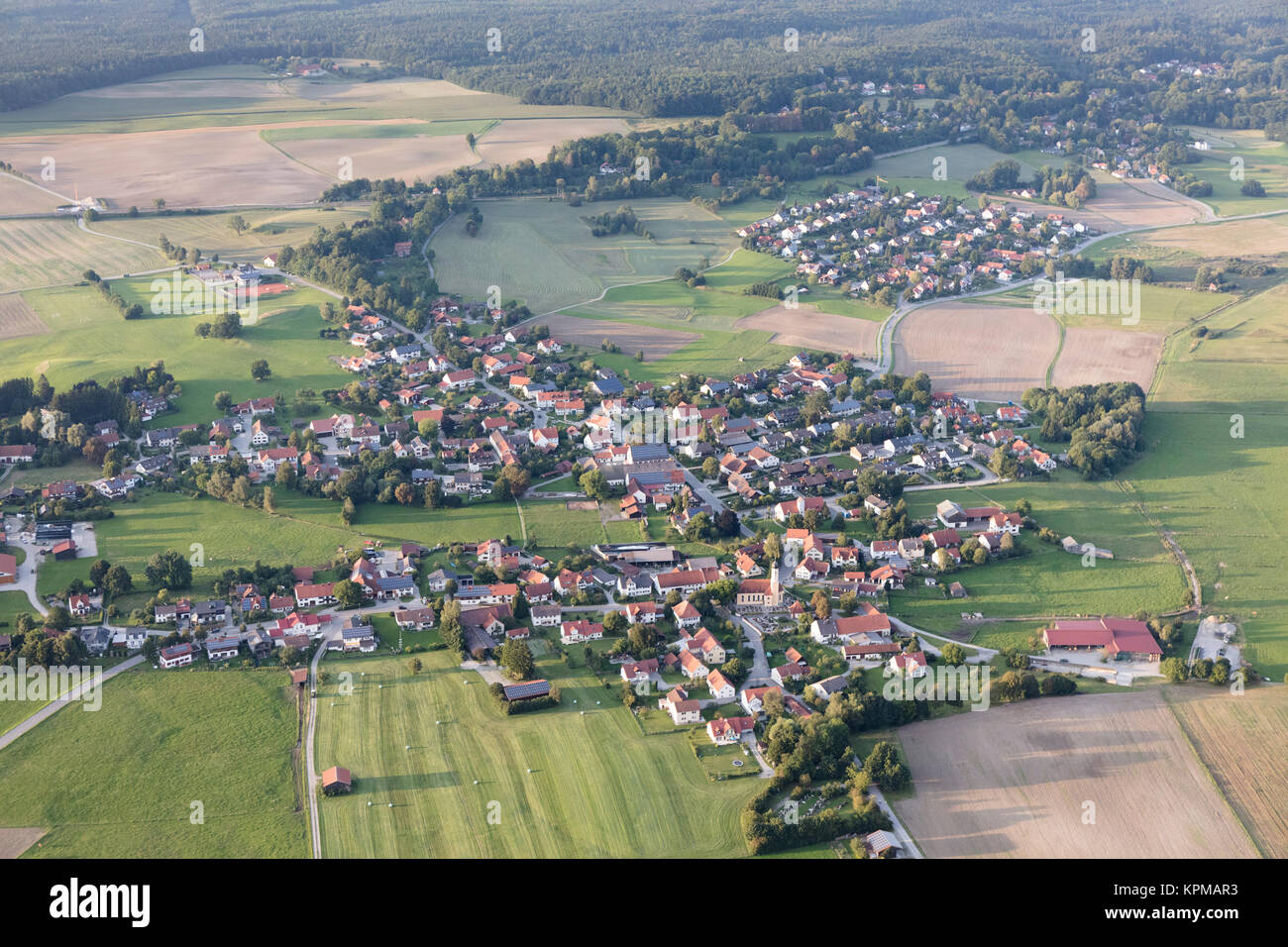 Aerial view of village of Kottgeisering, near Munich, Bavaria, Germany ...