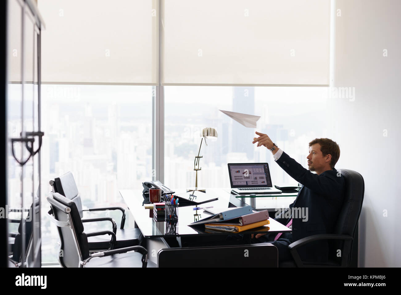 Successful Man Office Worker Daydreaming Throwing Paper Airplane Stock ...