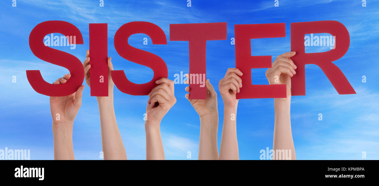 Many Caucasian People And Hands Holding Red Straight Letters Or ...