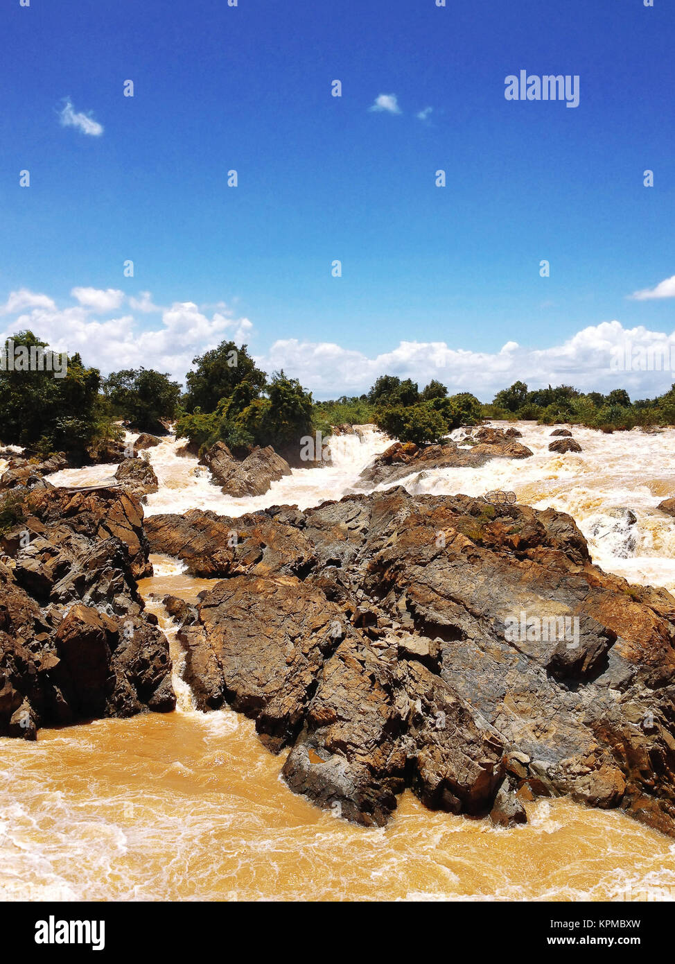 Liphi waterfalls or mekong river on the rainy season, Don Khone, Siphan ...