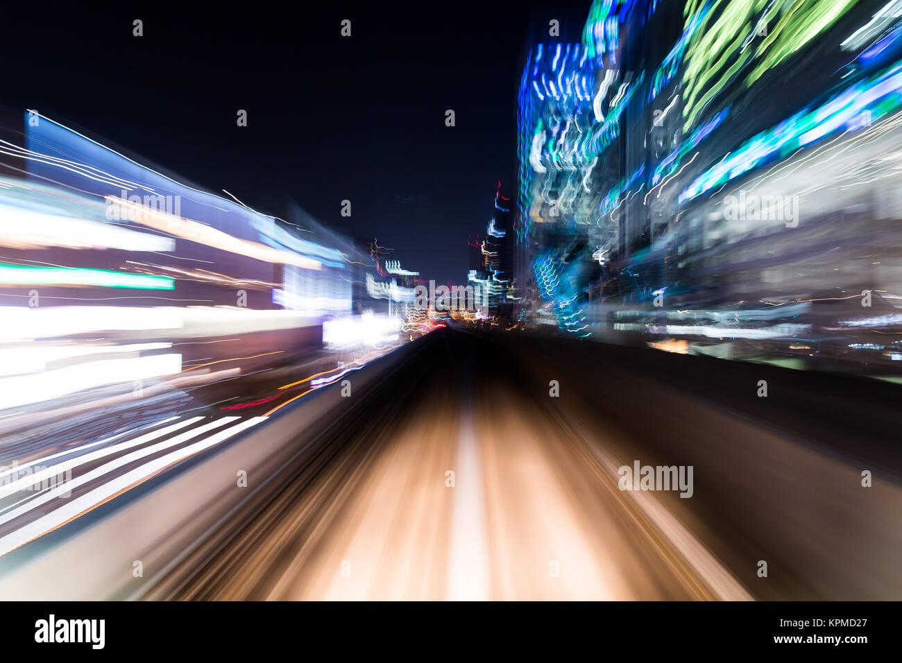 Fast light trails in train Stock Photo - Alamy