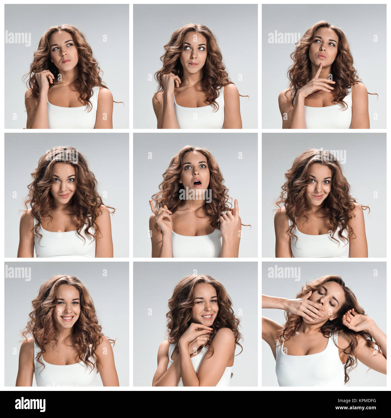 Set of young woman' s portraits with different happy emotions Stock ...