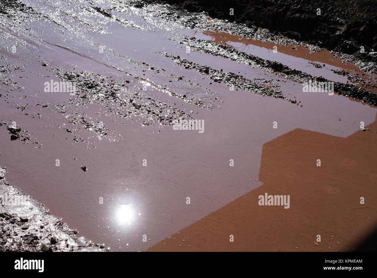 puddle with mud on a path after the rain Stock Photo - Alamy