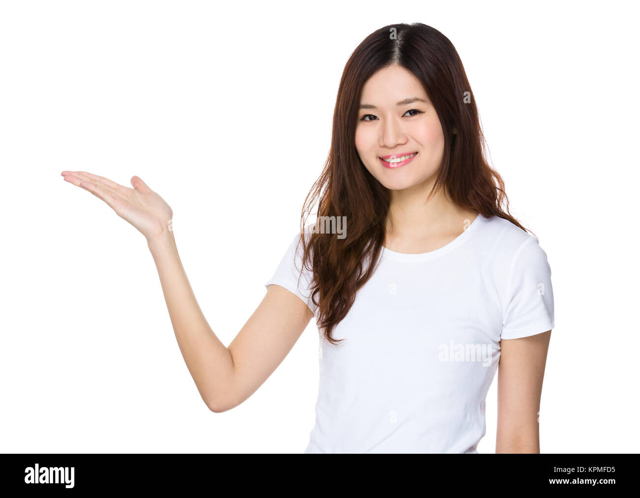 Woman with open hand palm Stock Photo - Alamy