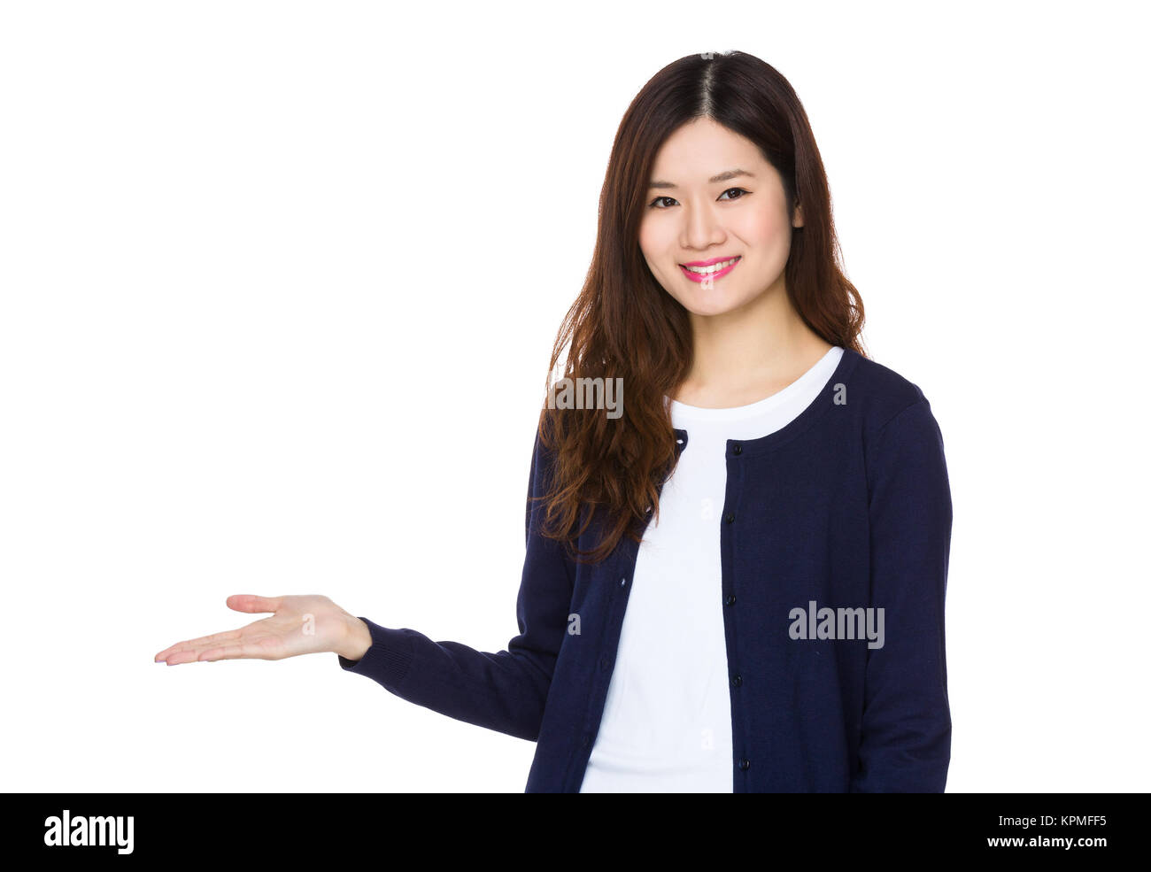 Woman with open hand palm Stock Photo - Alamy