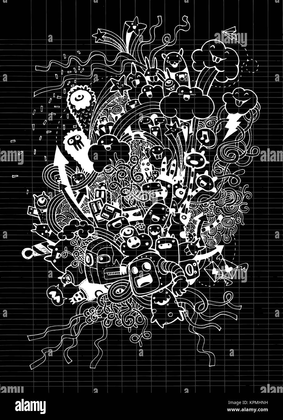 Cute fantasy monster character in Black and White Stock Photos & Images ...