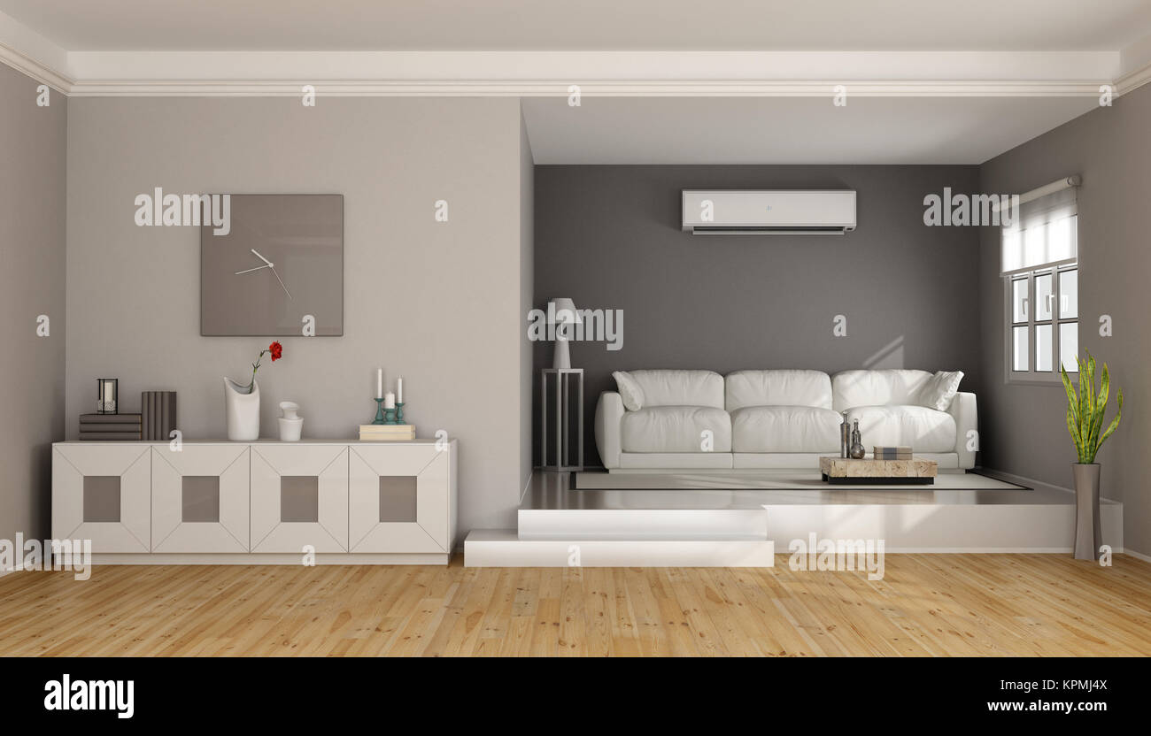Two levels modern living room Stock Photo - Alamy