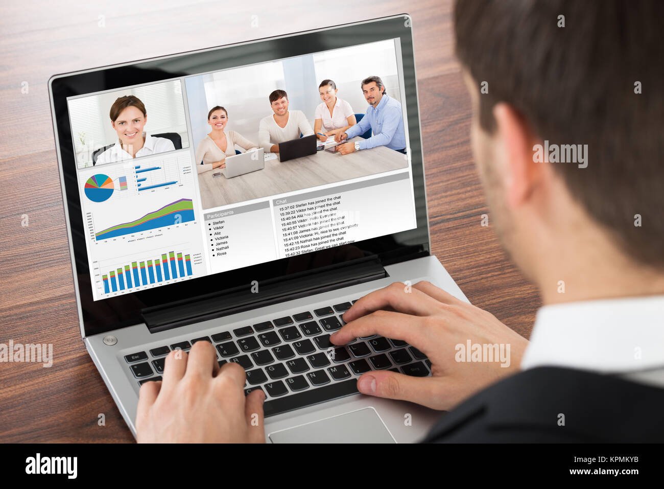 Businessman Video Conferencing On Laptop Stock Photo - Alamy