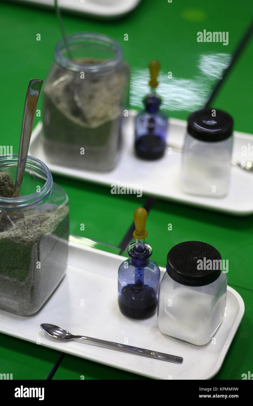 Recipients in chemistry lab Stock Photo - Alamy